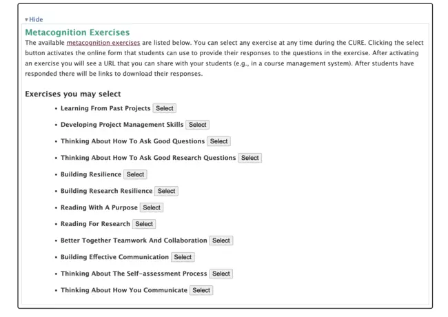 E-CURE Metacognition Exercises editable field