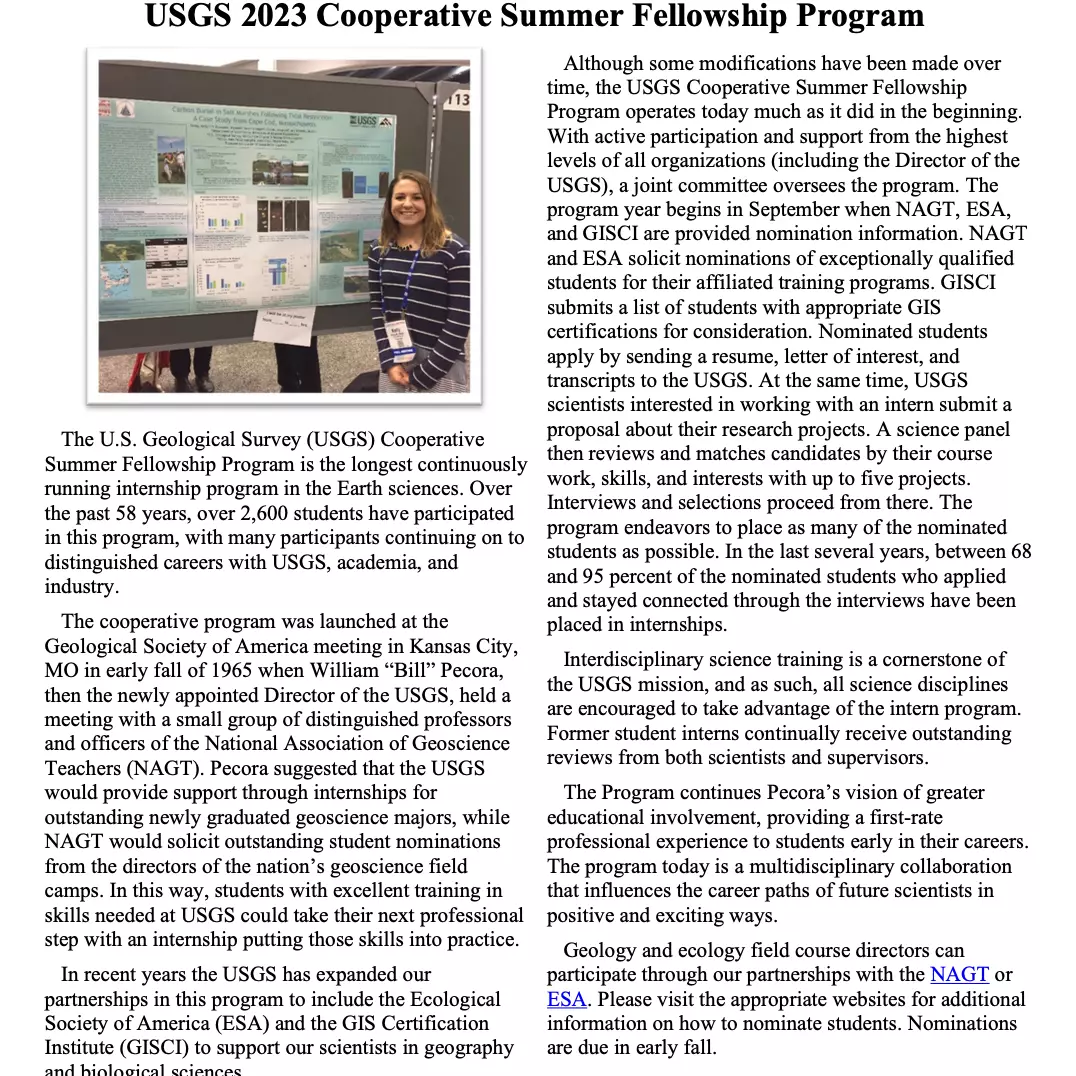 2023 NAGT/USGS Cooperative Summer Fellowship Program Interns