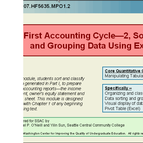 First Accounting Cycle, 1 -- Classifying Accounting Data Using Excel
