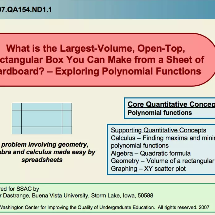 Maximize the Volume of a Box: Exploring Polynomial Functions